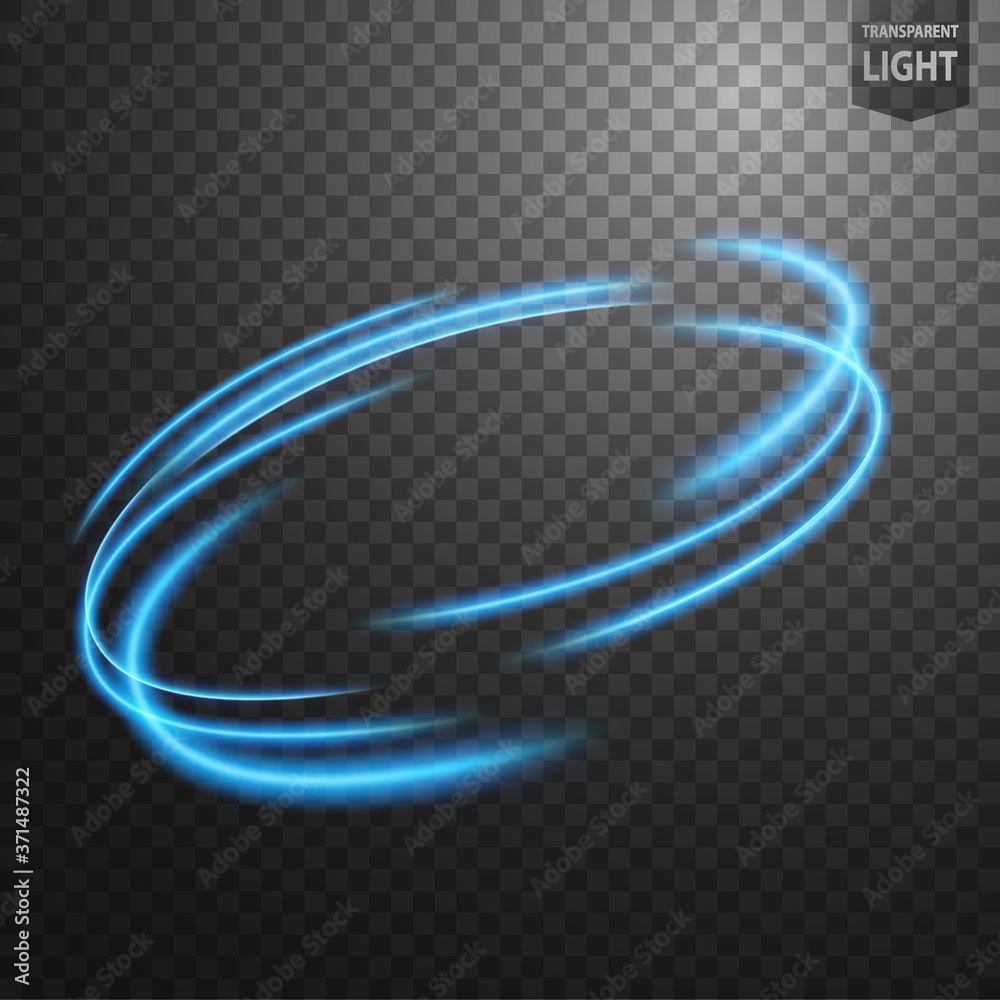 Abstract blue wavy line of light with a transparent background ...