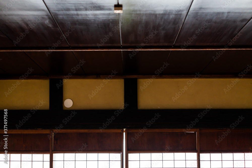 Traditional Japanese room abstract closeup of ceiling in machiya house ...
