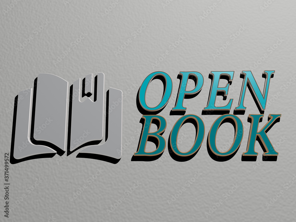 OPEN BOOK icon and text on the wall - 3D illustration for background ...