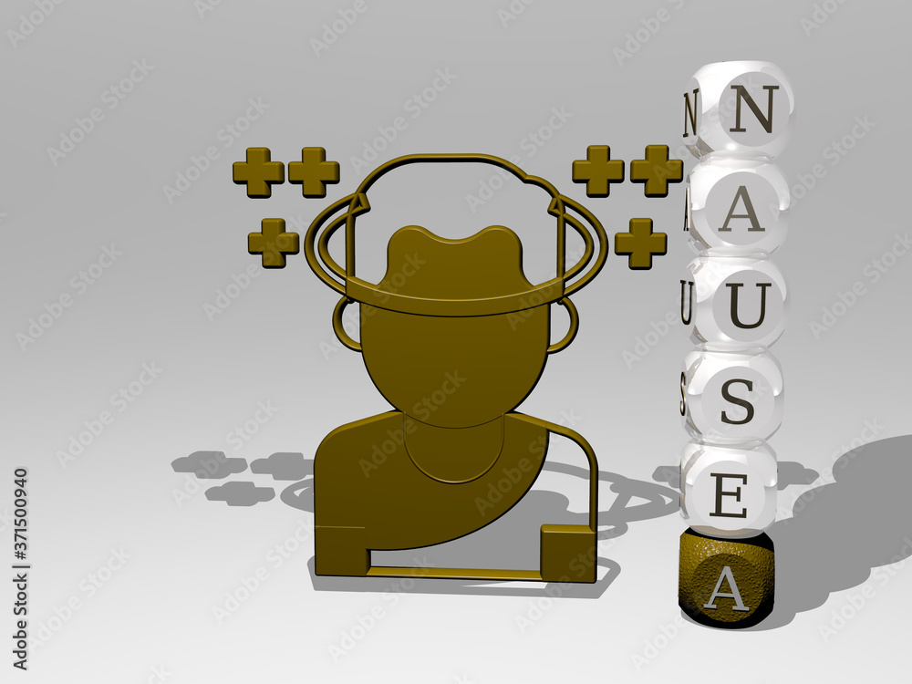 nausea 3D icon beside the vertical text of individual letters - 3D ...