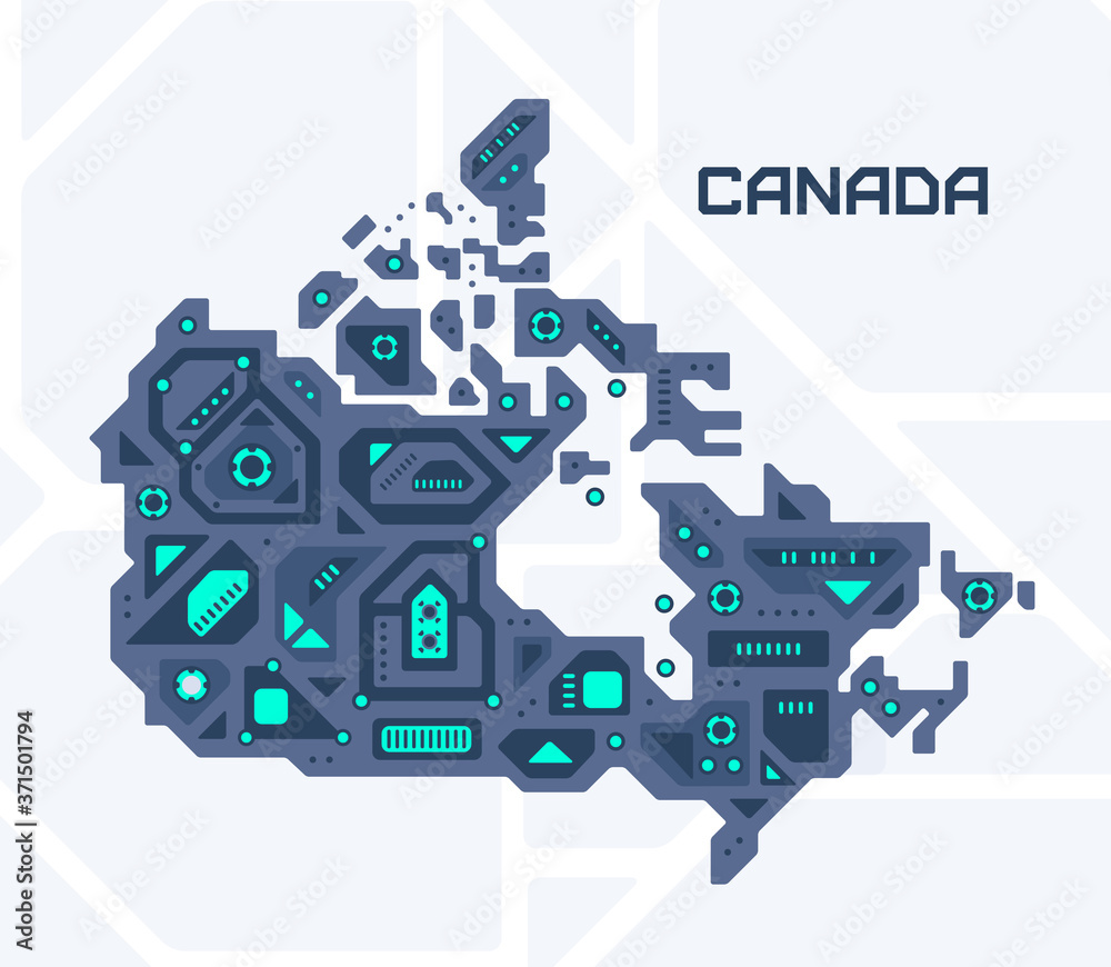 Abstract futuristic map of Canada. Mechanical circuit of the country ...
