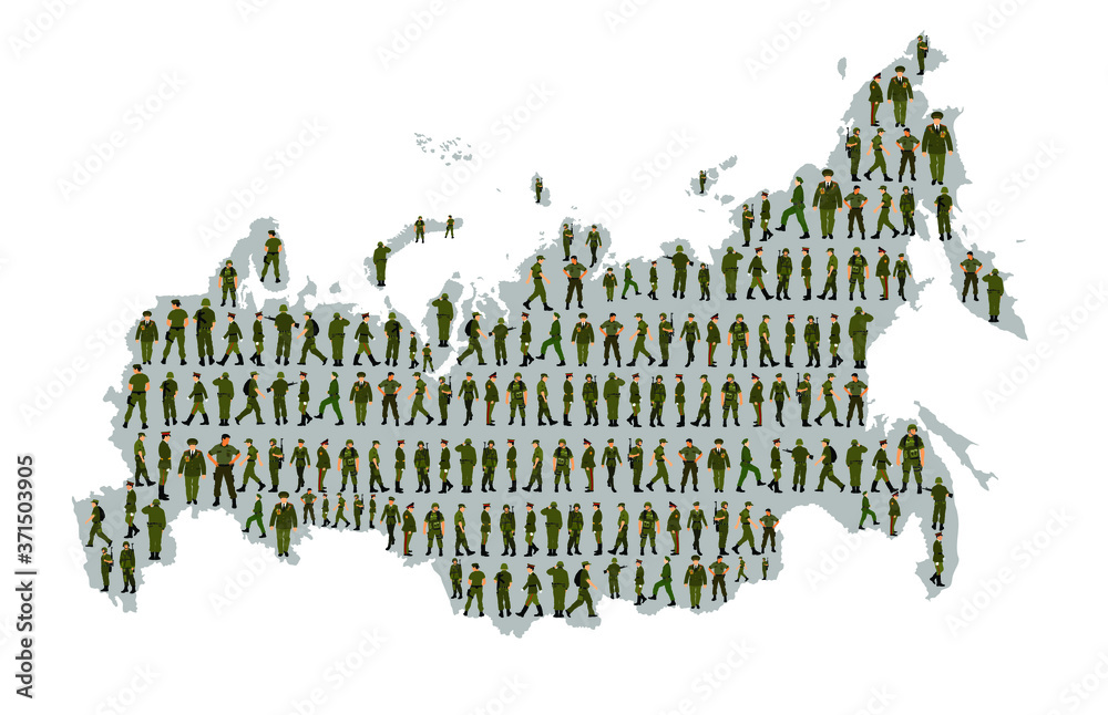 Large collection of soldiers troops over Russian map vector ...