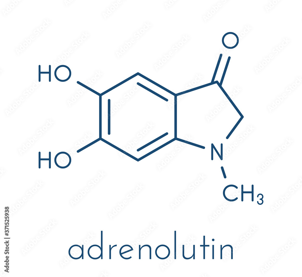 Adrenolutin molecule. Oxidation product of adrenalin. Skeletal formula ...