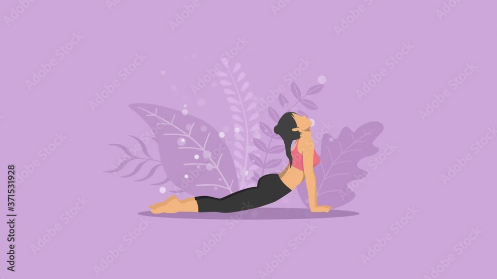 Woman does yoga exercise in nature. Cobra pose. Female cartoon ...