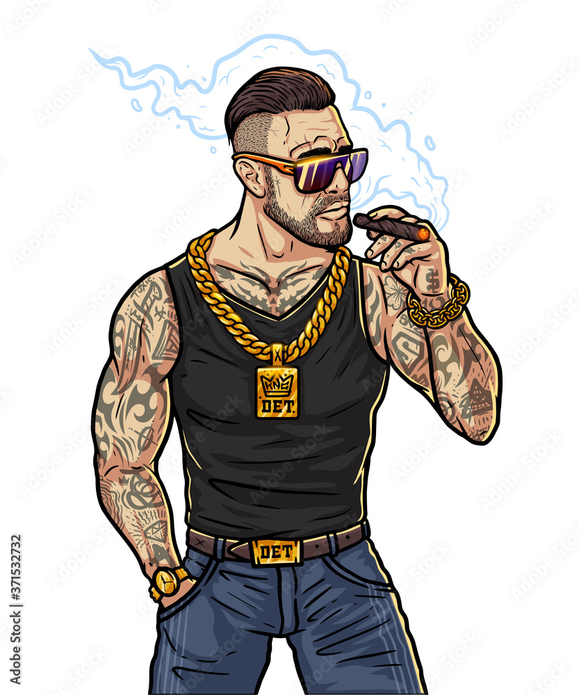 Rich major with cigar - cartoon character in game style. Boss gangster ...