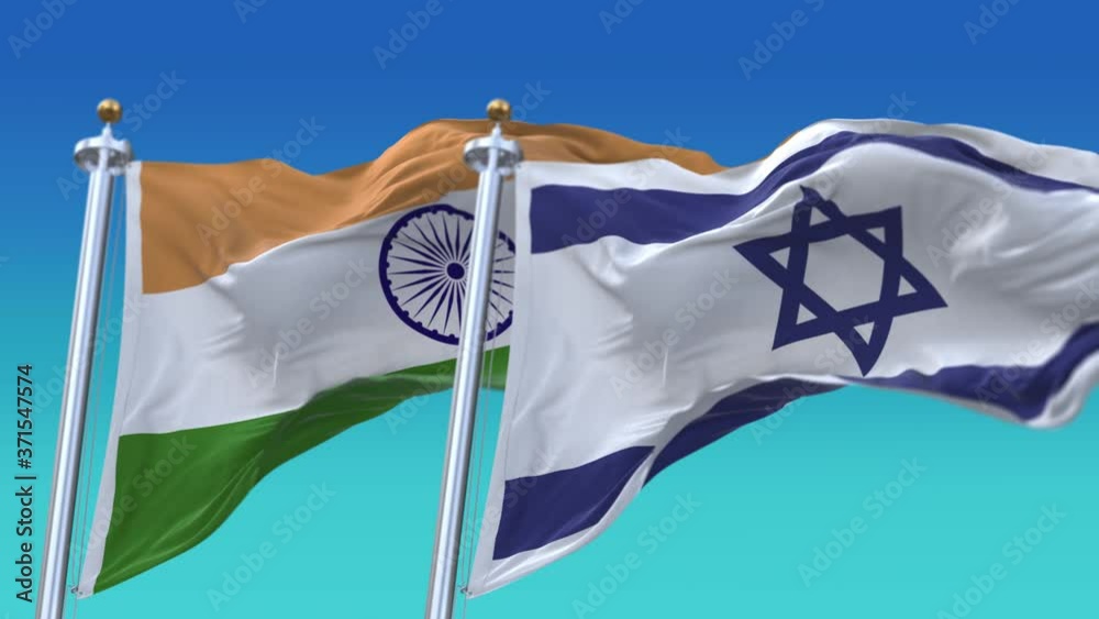 4k Seamless India and Israel Flags with blue sky background;A fully ...