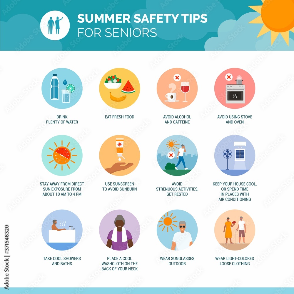 Summer safety tips for seniors Stock Vector | Adobe Stock Summer safety tips for seniors Stock Vector | Adobe Stock