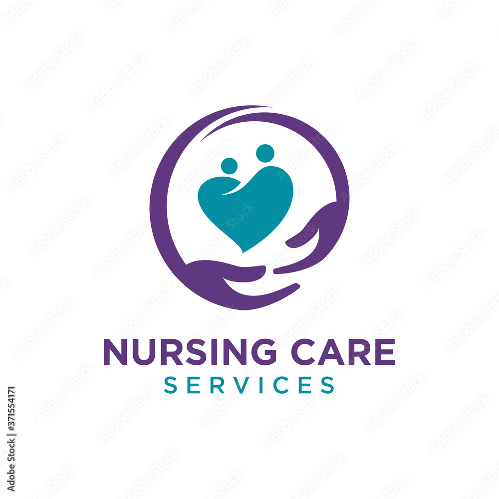Nursing care service logo, hand hug with love human on demand vector ...