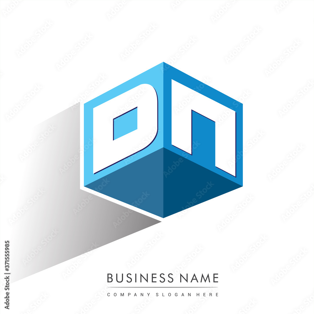 Vetor de Letter DN logo in hexagon shape and blue background, cube logo ...