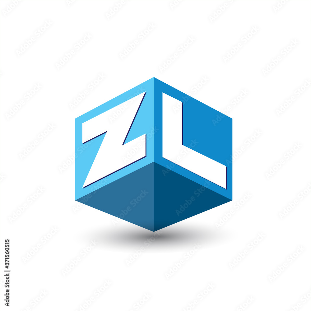 Letter ZL logo in hexagon shape and blue background, cube logo with ...