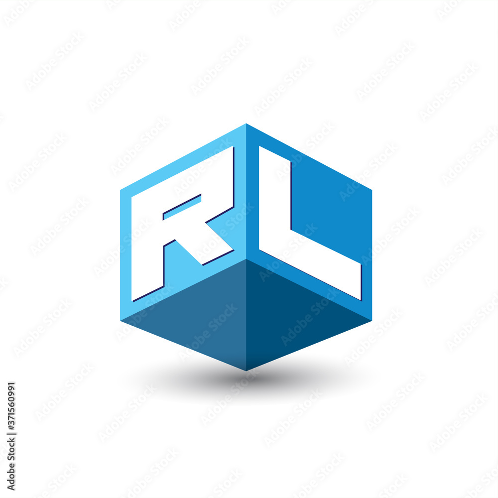 Letter RL logo in hexagon shape and blue background, cube logo with ...
