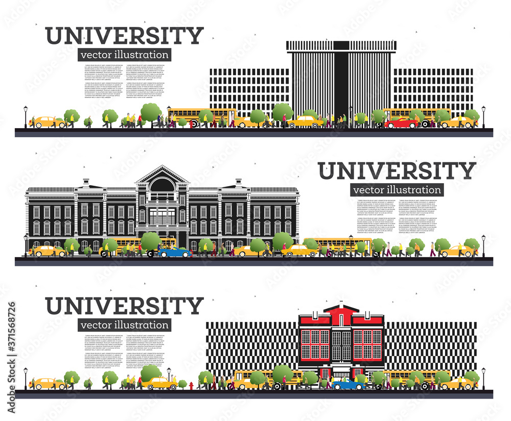 University Campus Set. Study Banners Isolated on White. Vector ...