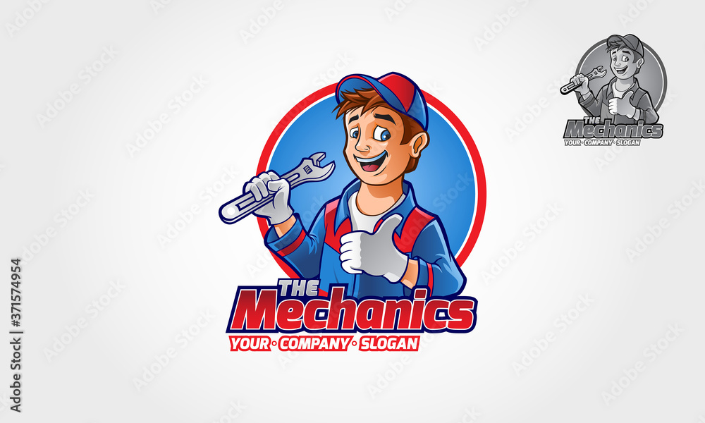 The Mechanic Logo Cartoon Mascot. Cartoon illustration of a Handyman ...