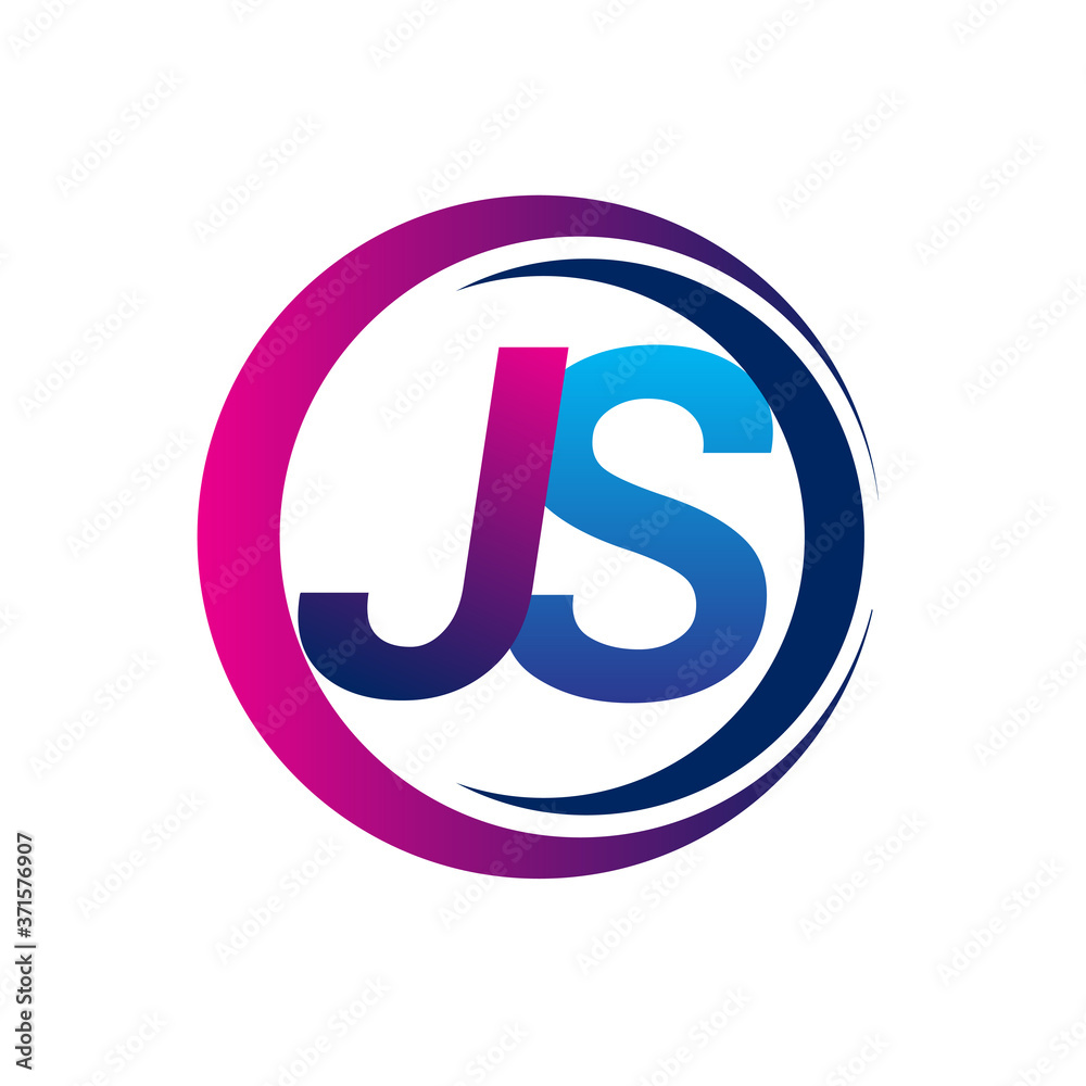 initial letter logo JS company name blue and magenta color on circle ...