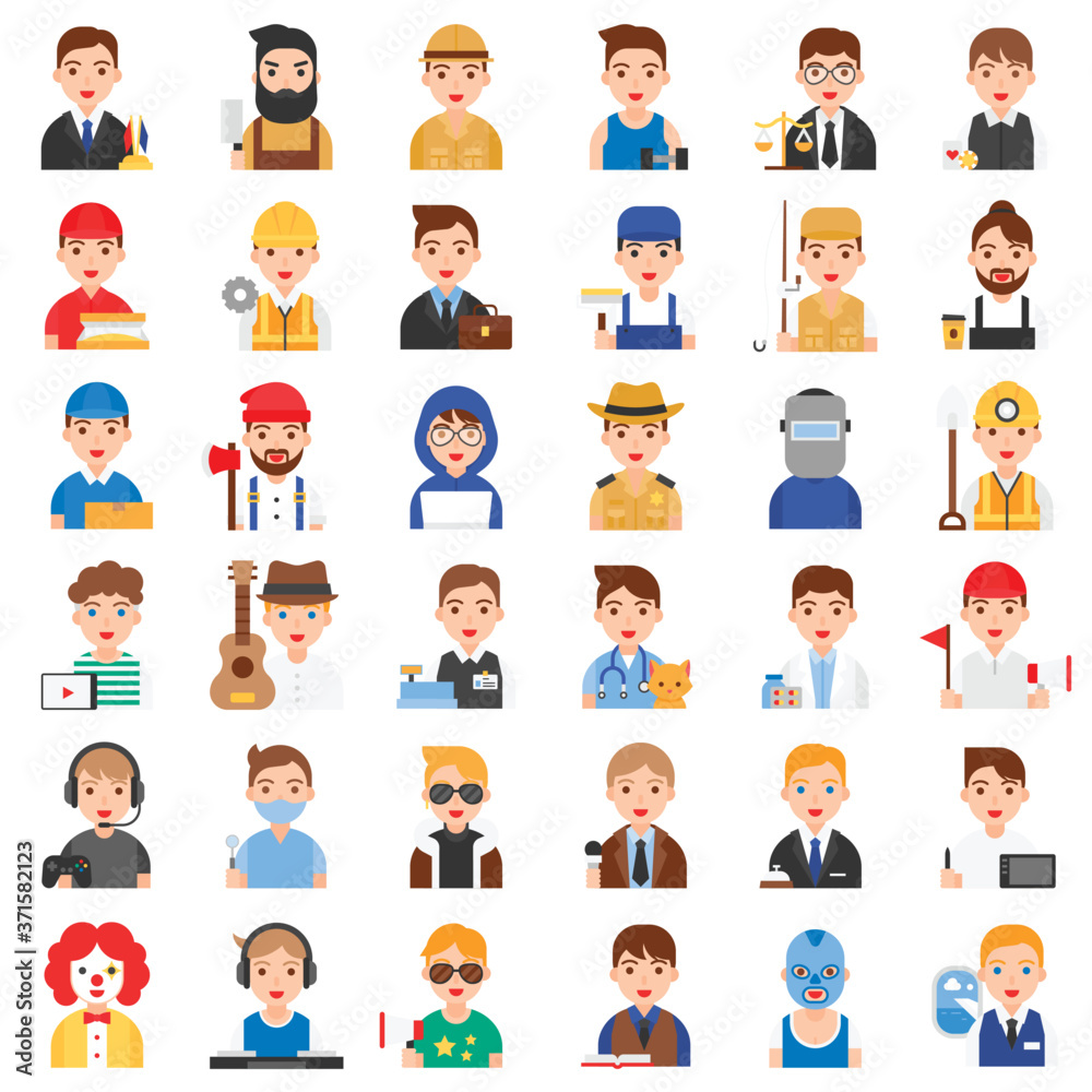 Profession and job related icon set 2, Male version Stock Vector ...