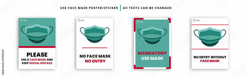 Set of use face mask Poster/Sticker. Can be used at the entrances of ...