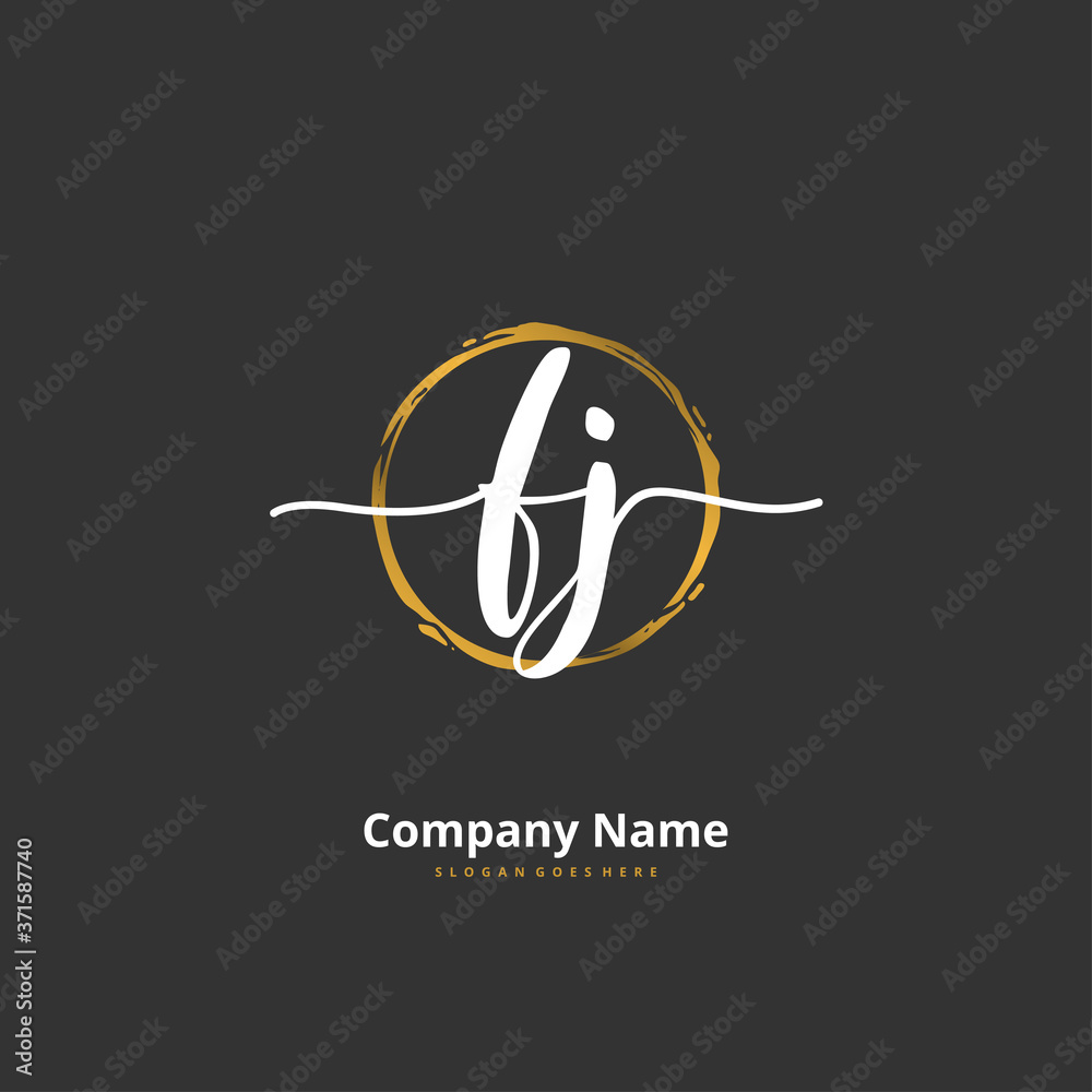 F J FJ Initial handwriting and signature logo design with circle ...