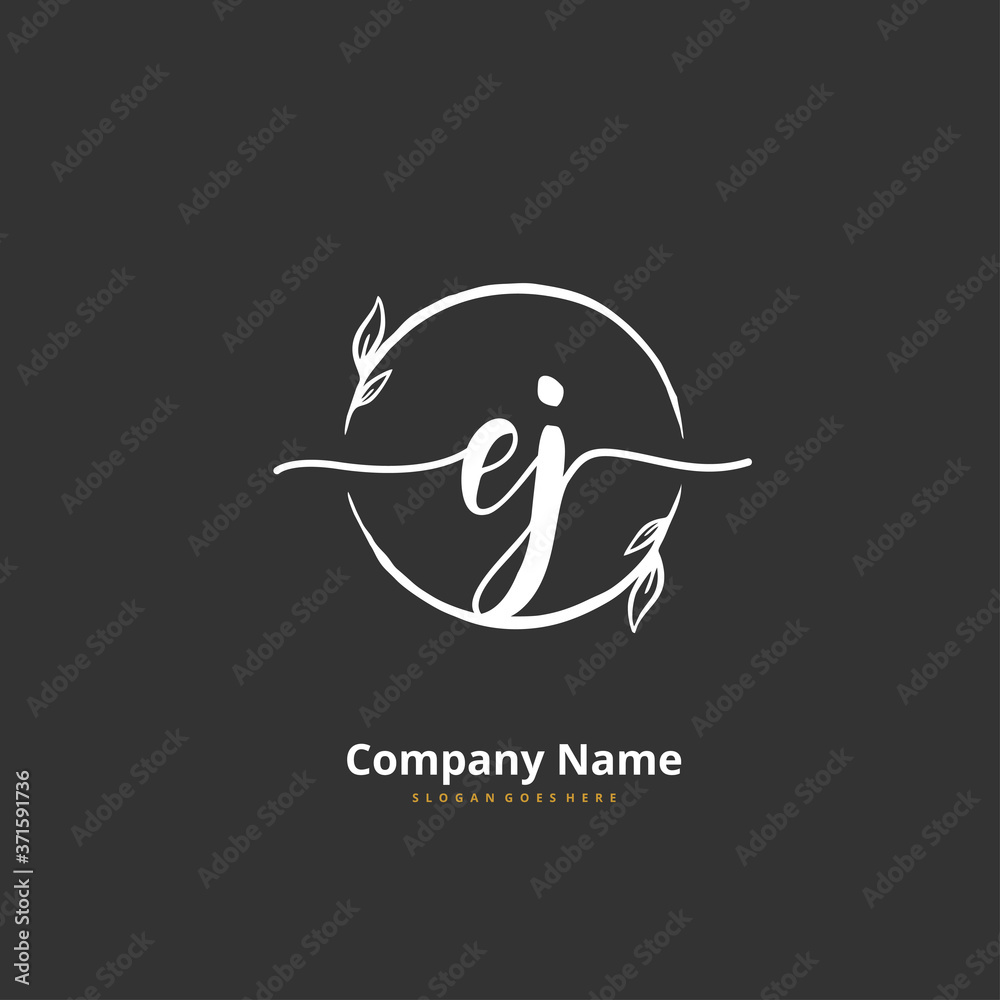 E J EJ Initial handwriting and signature logo design with circle ...