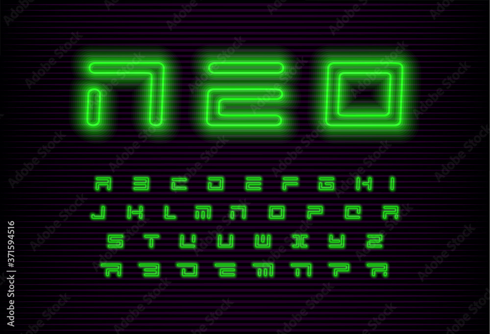 Neo geometric letters set. Green futuristic font. Neon modern style ...