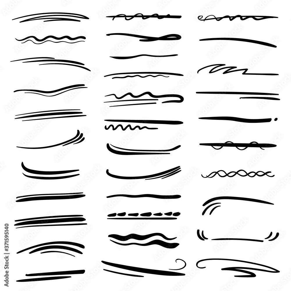 Set of handmade lines, brush lines, underlines. Hand-drawn collection ...