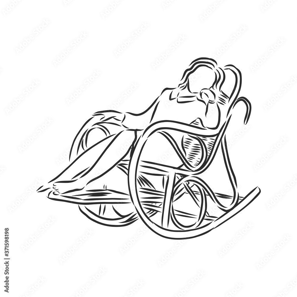 rocking chair, rocker in the style of linear art, line graph. soft ...