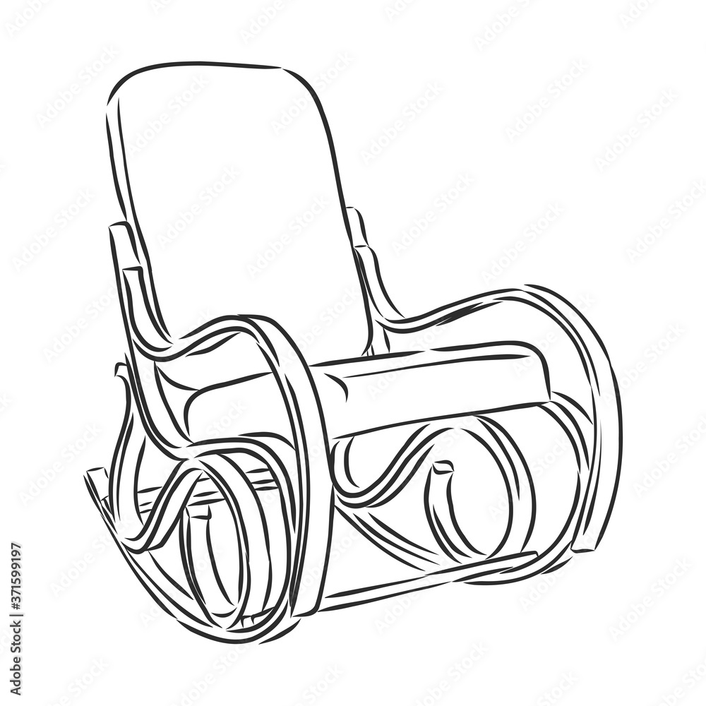 rocking chair, rocker in the style of linear art, line graph. soft ...