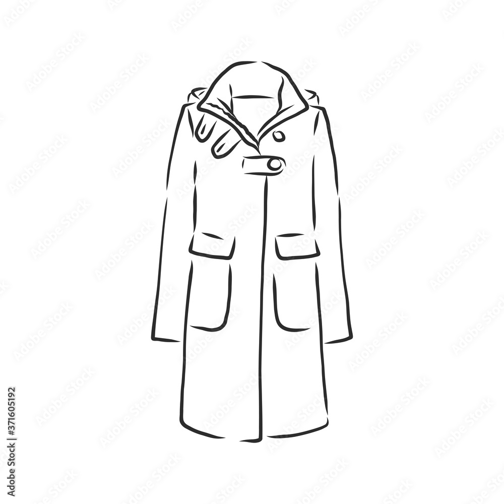 Coat female with long sleeves and pockets. vector. coat, vector sketch ...