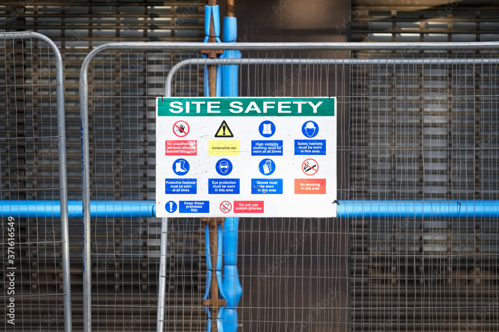 Construction site health and safety message rules sign board signage on ...