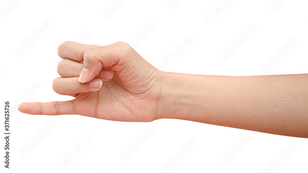 Hand showing little finger sign isolated on white background. ภาพถ่าย ...