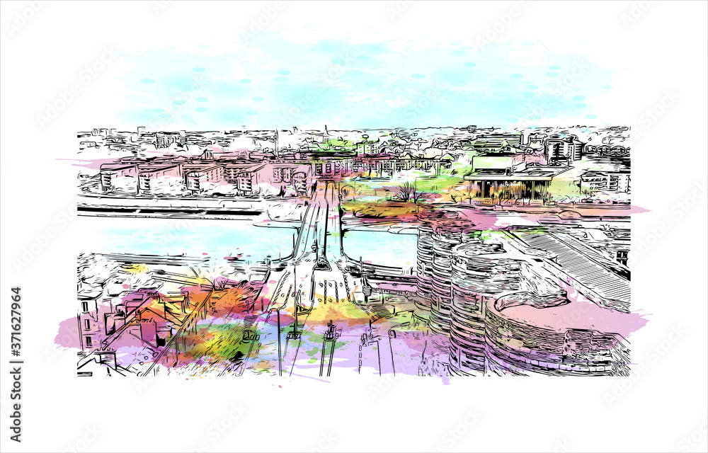 Building view with landmark of Angers is a city in western France ...