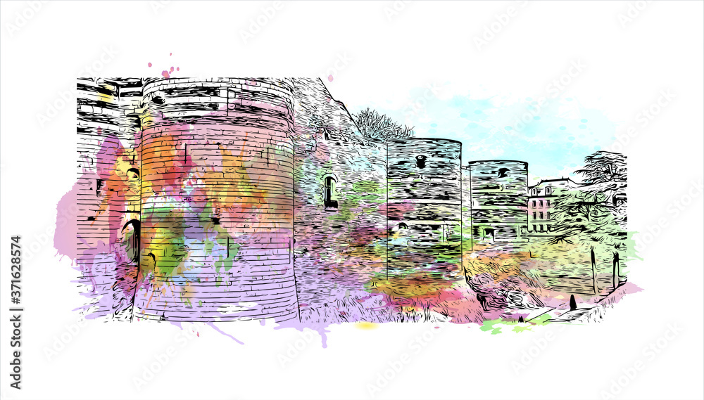 Building view with landmark of Angers is a city in western France ...