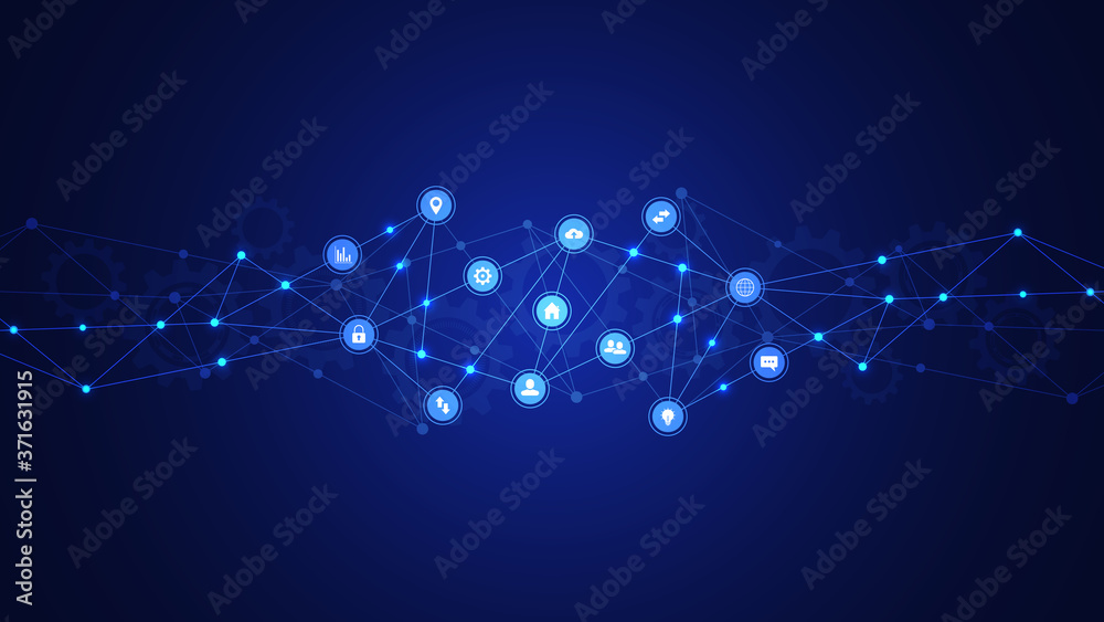 Information technology background with infographic elements and flat ...