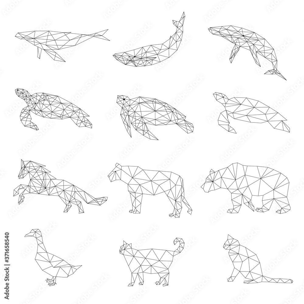 Set of polygon geometric animal isolated on white background. Vector ...