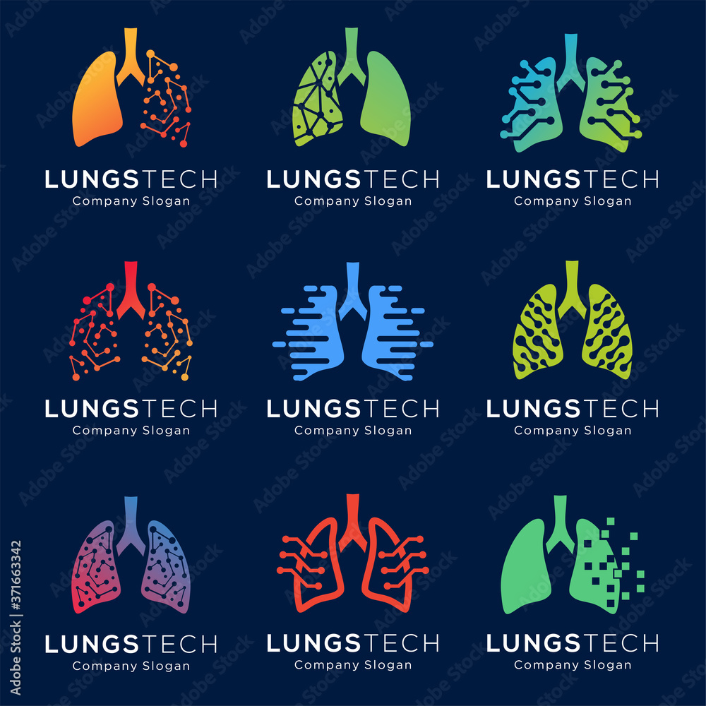Vetor de set of human lungs logo designs template, lungs technology ...