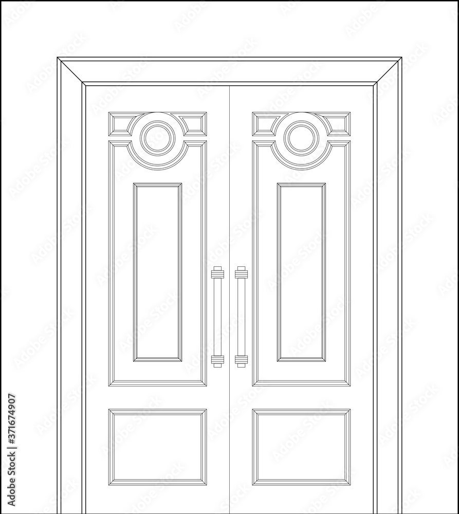 An Image of timber decorative door double leaves in 2D Architectural ...