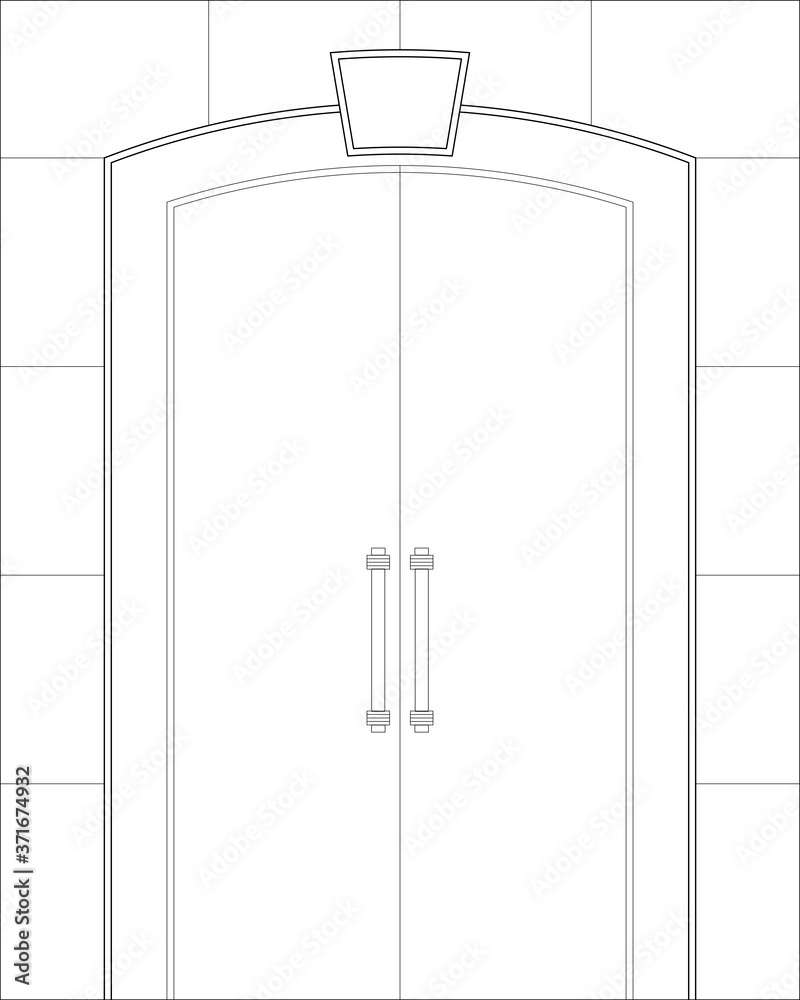 An Image of timber decorative door double leaves in 2D Architectural ...