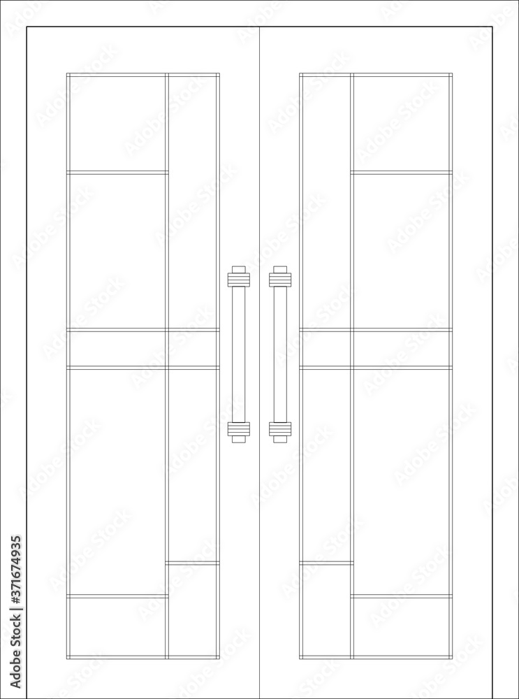 An Image of timber decorative door double leaves in 2D Architectural ...