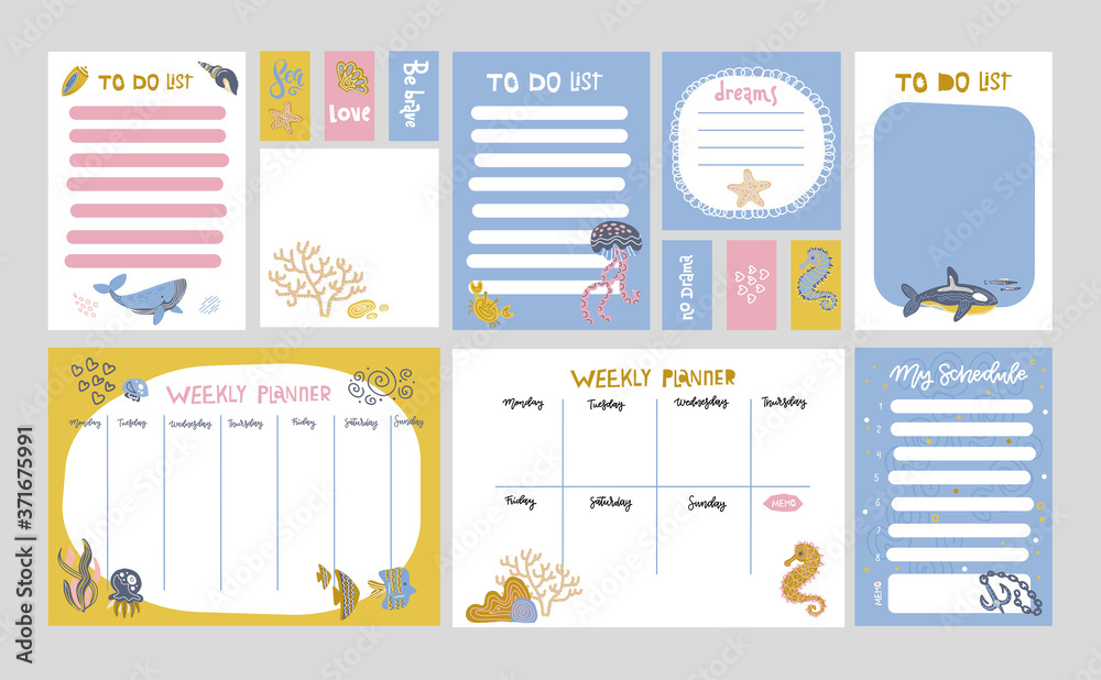 Set of planners and to fo lists with simple scandinavian illustrations ...