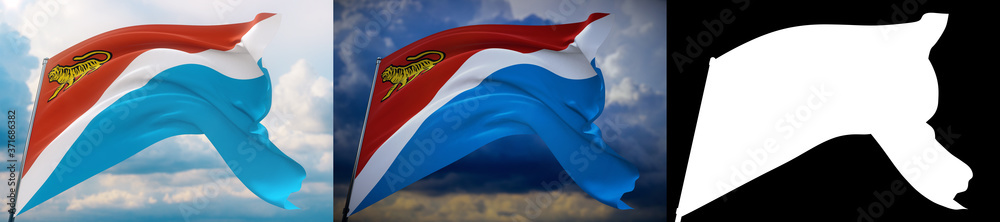 Flag of Primorsky Krai. High resolution close-up 3D illustration. Flags ...