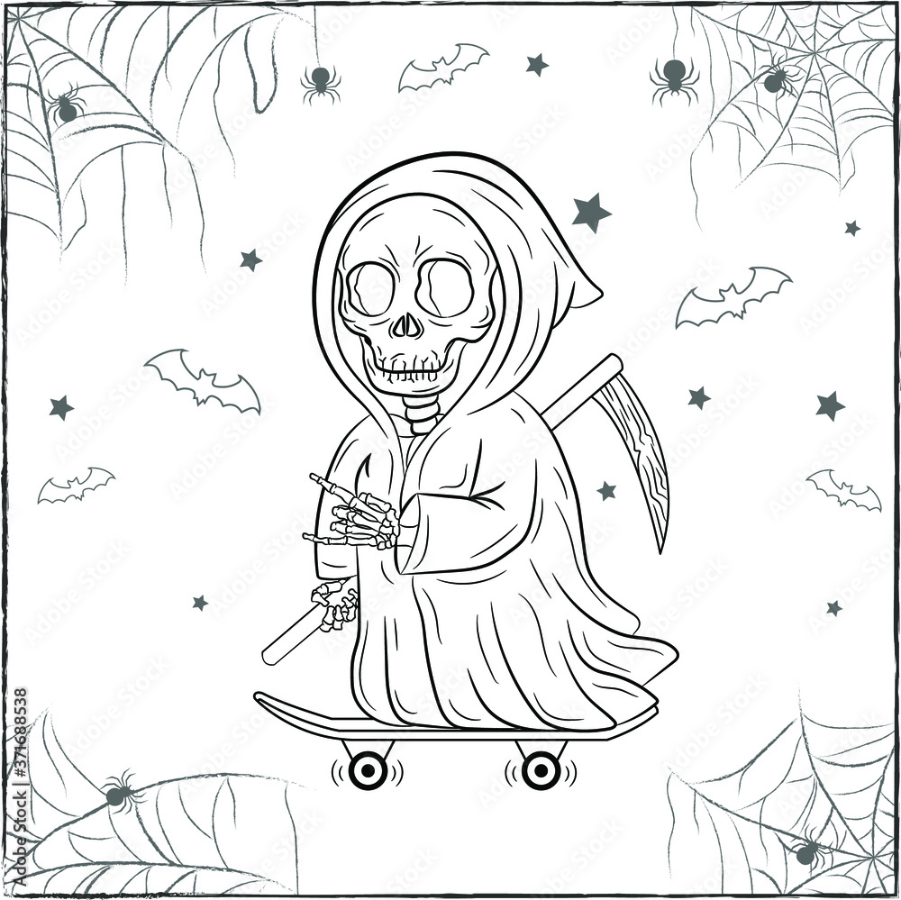 happy Halloween scary and spooky drawing sketch for coloring Stock ...