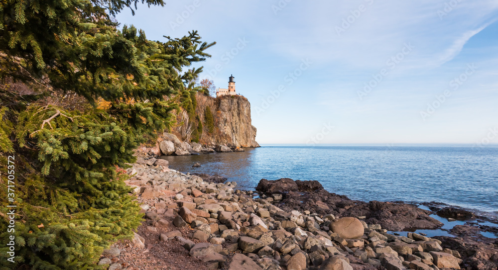 Historic Split Rock Lighthouse Sits On A High Bluff Overlooking Lake ...