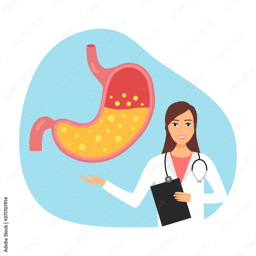 Stomach acid reflux concept vector illustration on white background ...
