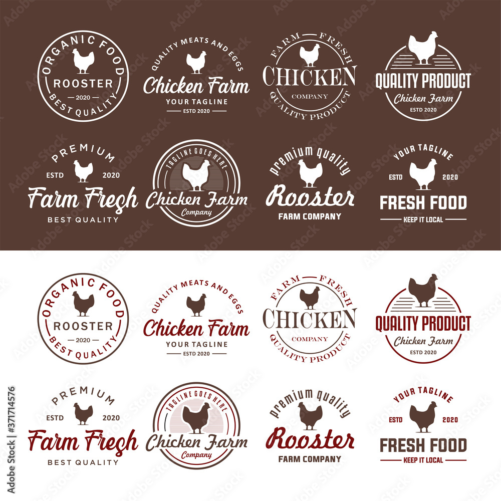 Set of Chicken farm logo vintage premium quality. Fresh eggs logo ...