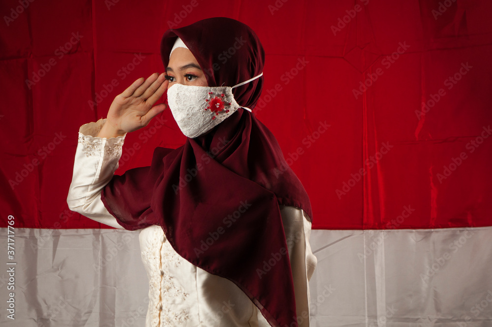 Young Indonesian Muslim Woman wearing traditional clothes kebaya, hijab ...