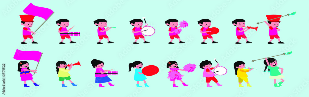 cartoon marching band collection with boy and girl icon design ...