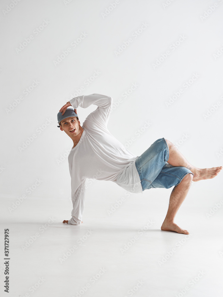 Cool guy breakdancer dancing lower break dance isolated on white ...