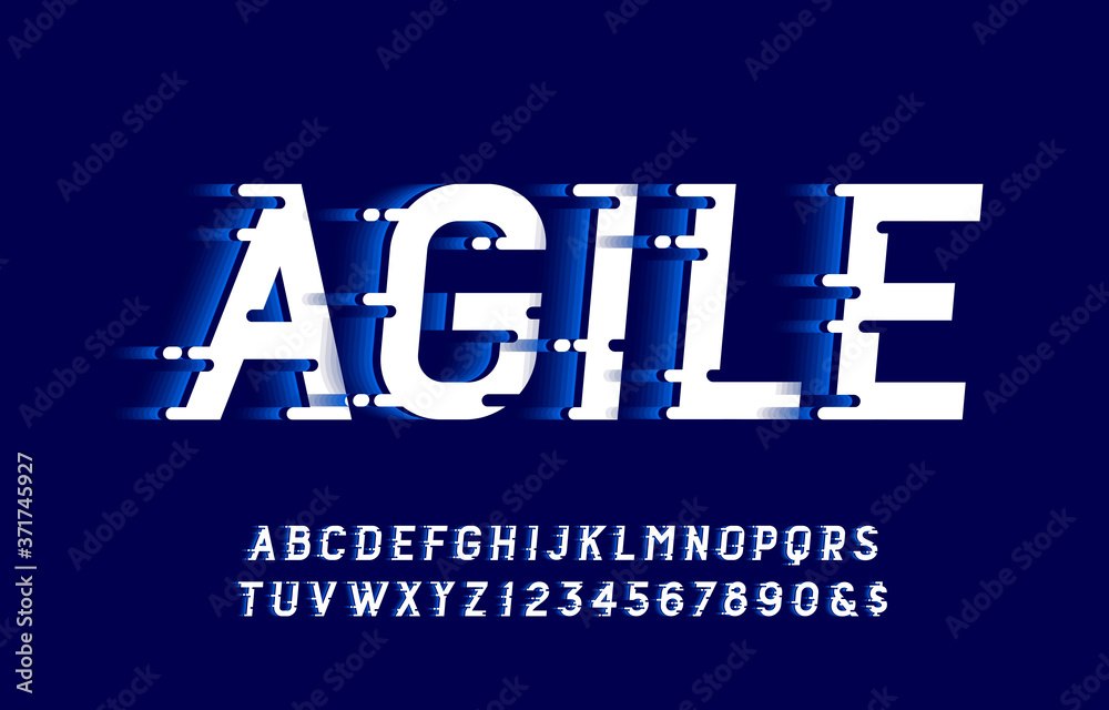 Agile alphabet font. Speed effect letters and numbers. Stock vector ...