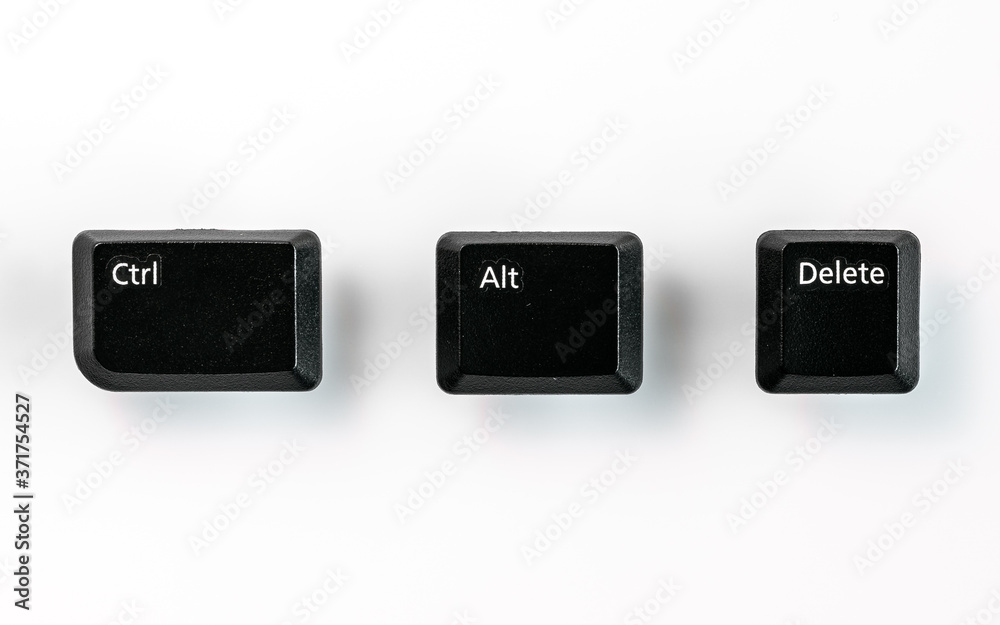 Black Ctrl, Alt, Del keyboard keys isolated on white, a combination of ... Black Ctrl, Alt, Del keyboard keys isolated on white, a combination of ...