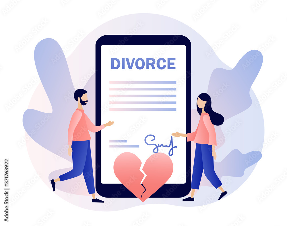 Divorce concept. Tiny people relationship breakup. Husband and wife ...