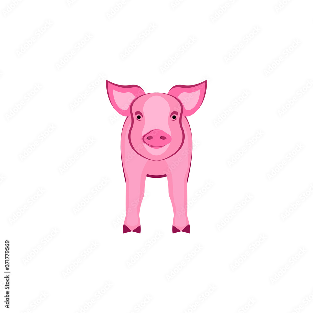 Pink pig front view, isolated on white animal vector illustration ...